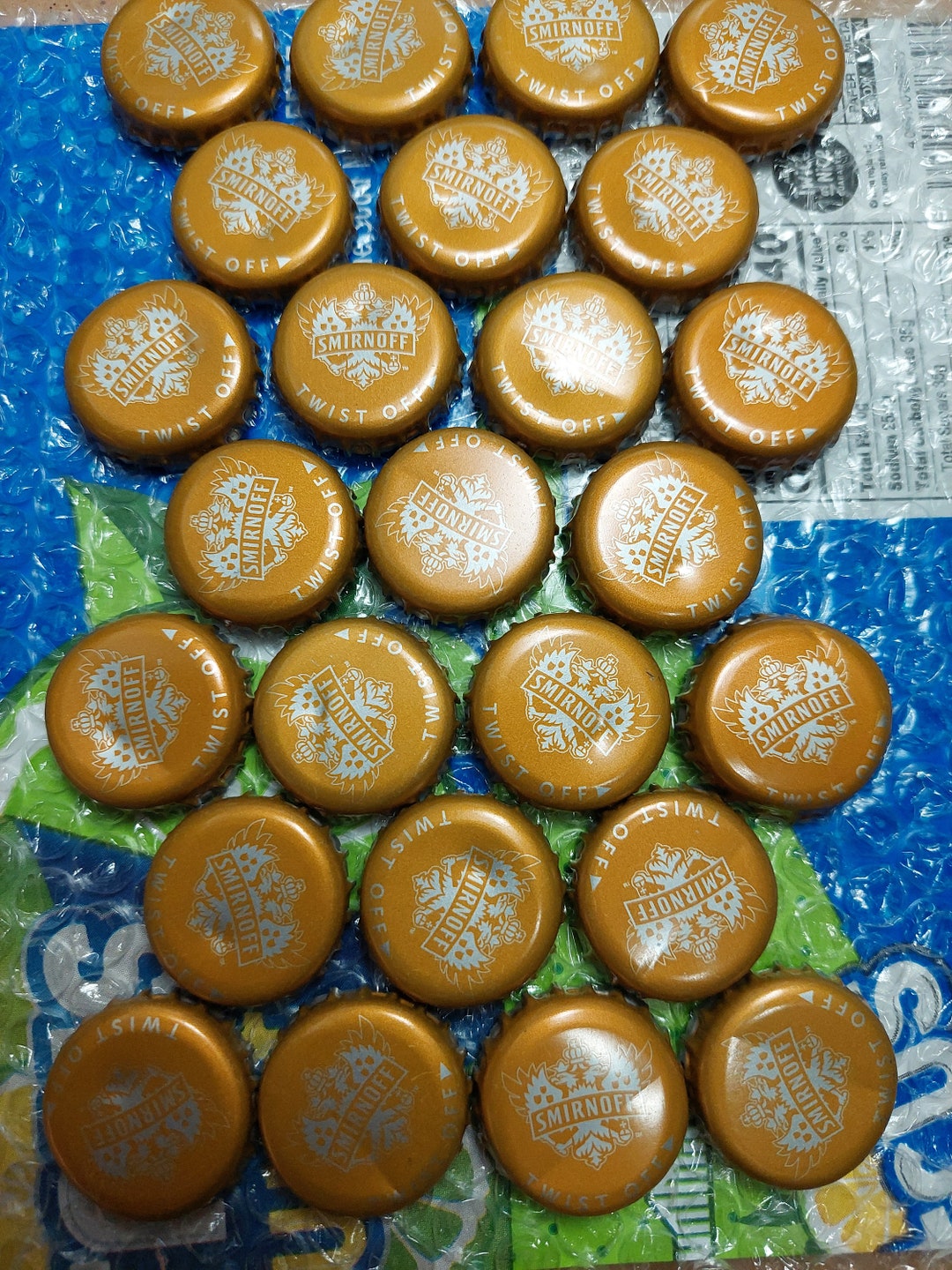 Beer Bottle Caps Smirnoff Imperfect With Dents, Creases Golden Yellow ...