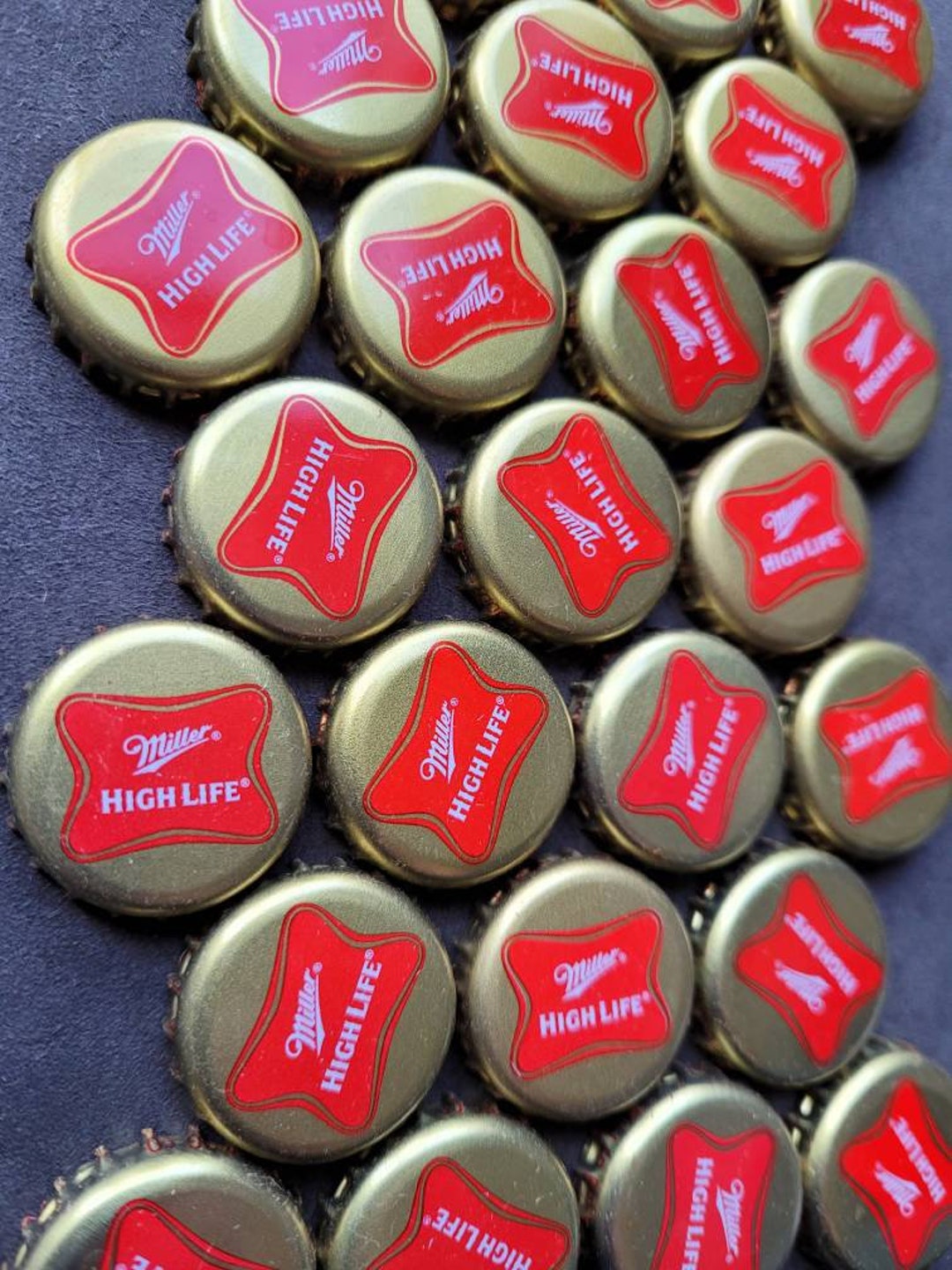 25 Beer Bottle Cap - Miller High Life - DENT FREE - Gold and Red Caps ...