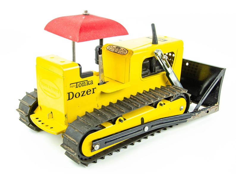 Vintage Mighty Tonka Bulldozer Yellow 3906 W/ Rare Red Umbrella ...
