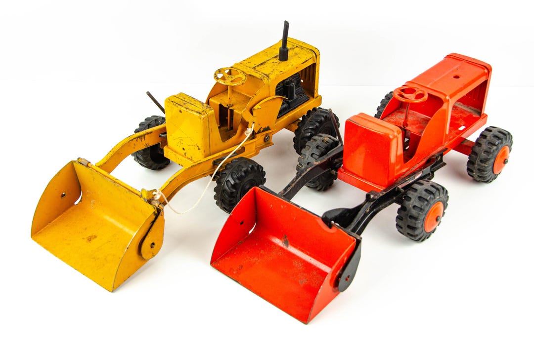 Vintage 1950s Marx Lumar Hi-lift Loader Toy Tractor Lot of 2 16" Yellow ...