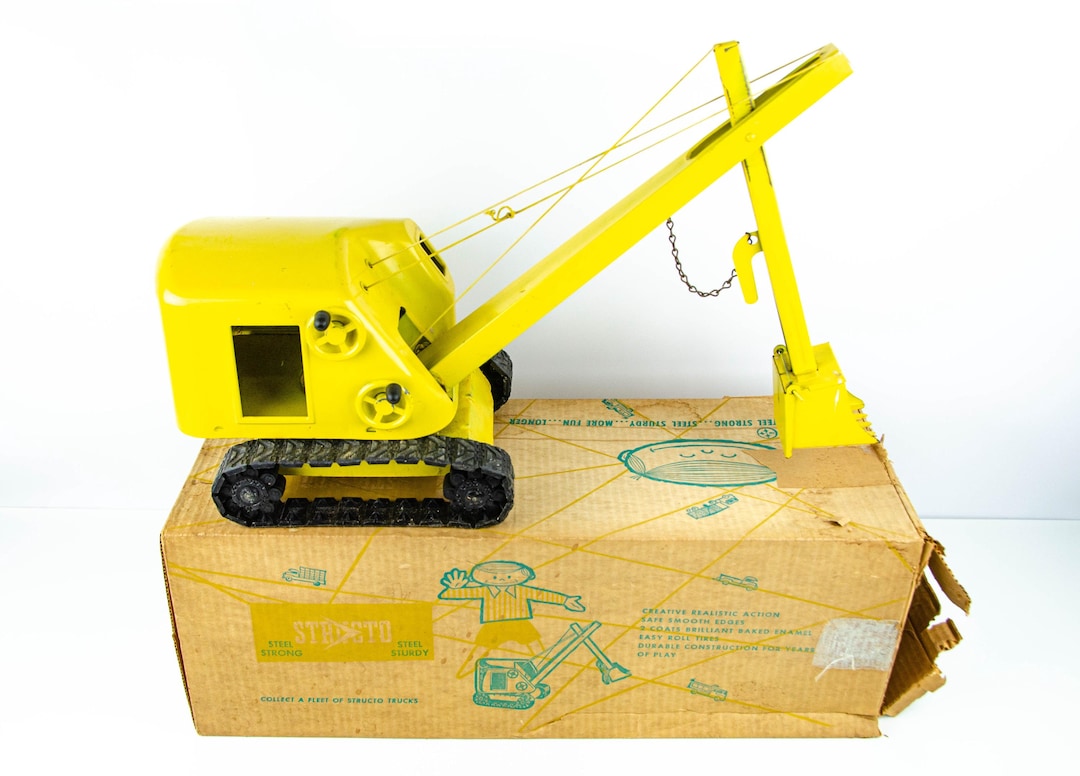 Vintage 1960s Structo Power Shovel Drag Line Crane Yellow Steel W ...