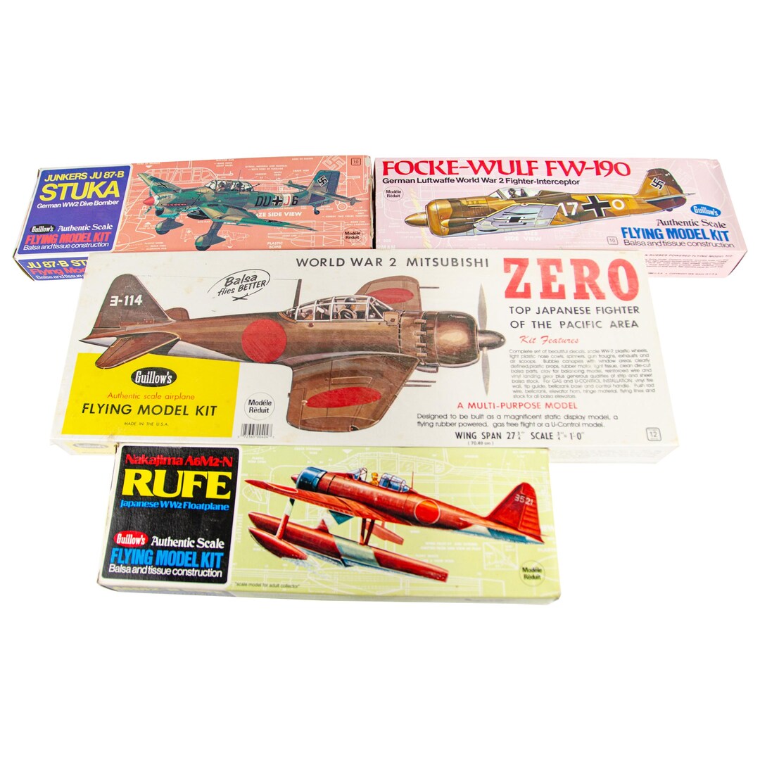 Guillow's WW2 FW-190 Zero JU 87-B Stuka A6M2-N Rufe Model Plane Kit 4P ...