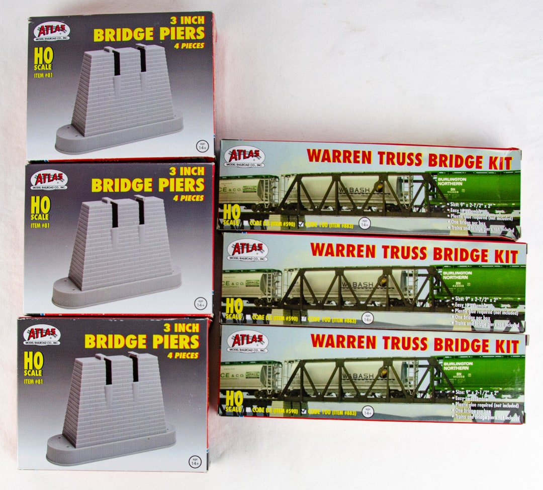 Atlas 81 Bridge Piers & 883 Warren Truss Bridge HO Scale Model Train 6 ...