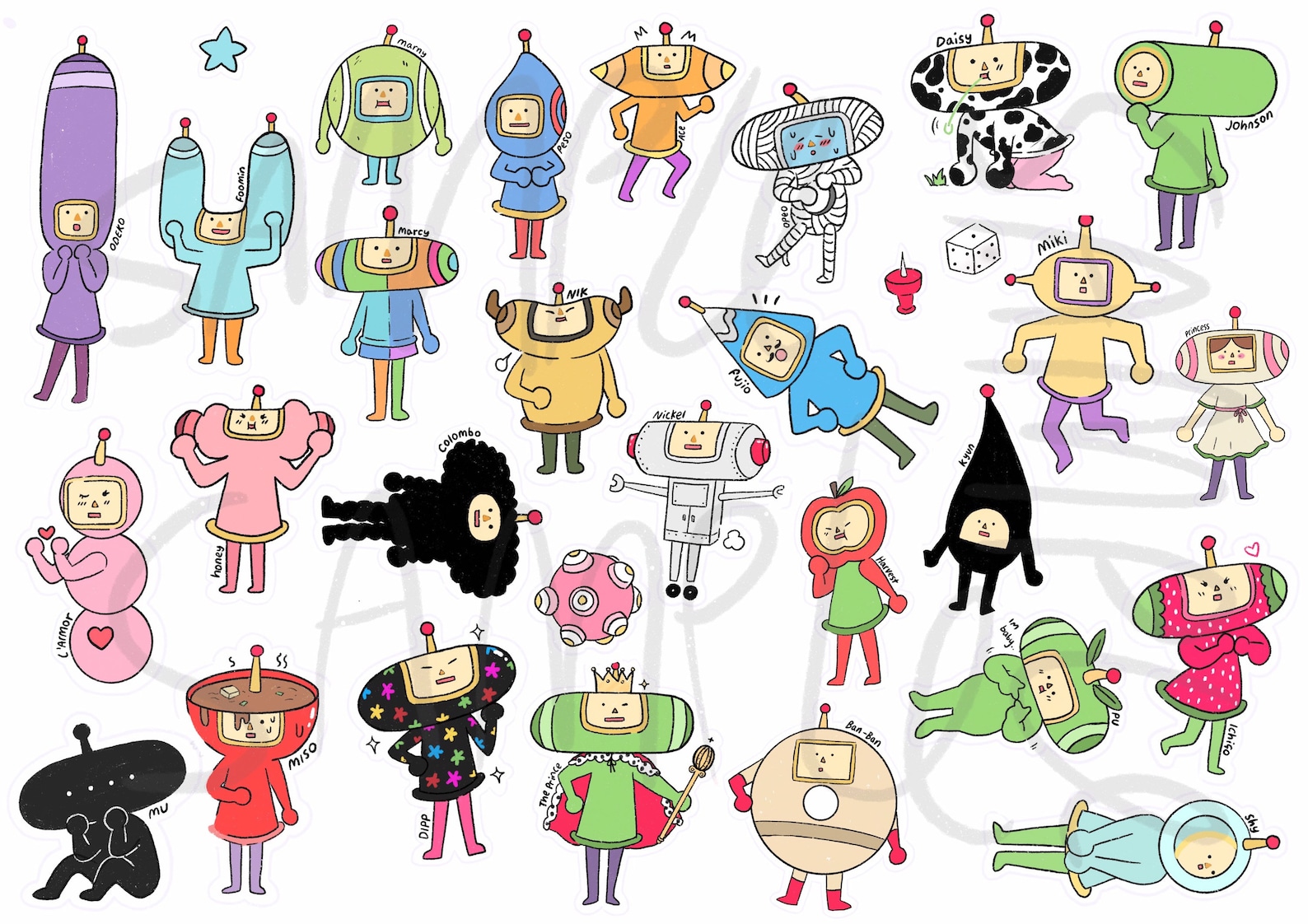 Katamari Damacy Cousins Random Sticker Pack of 7 Illustrations - Etsy