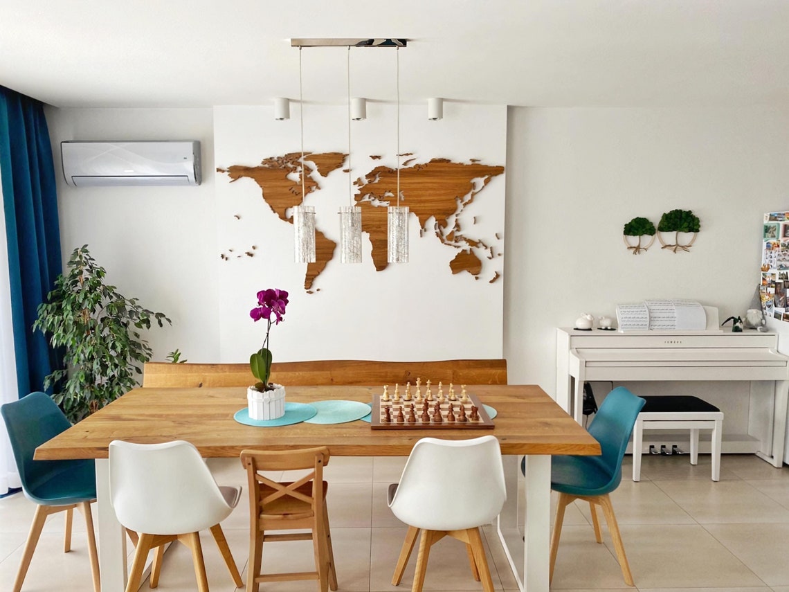 Huge Wooden World Map Solid Oak 110x220 Cm Boarders | Etsy