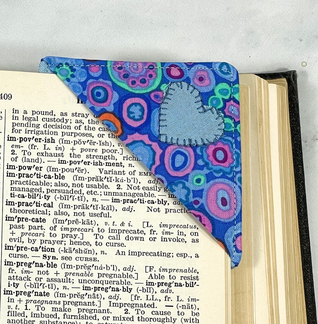 Modern Corner Bookmark, Corner Page Marker, Bookish Gift, Blue Heart ...