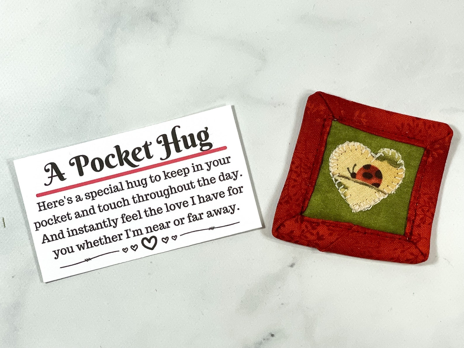 Quilted Pocket Hug, Lady Bug Gift, Small Trinkets, Miss You Hugs, Heart ...