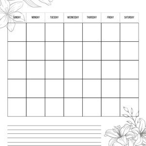 Floral Monthly Calendar Blank Calendar Digital Download - Etsy