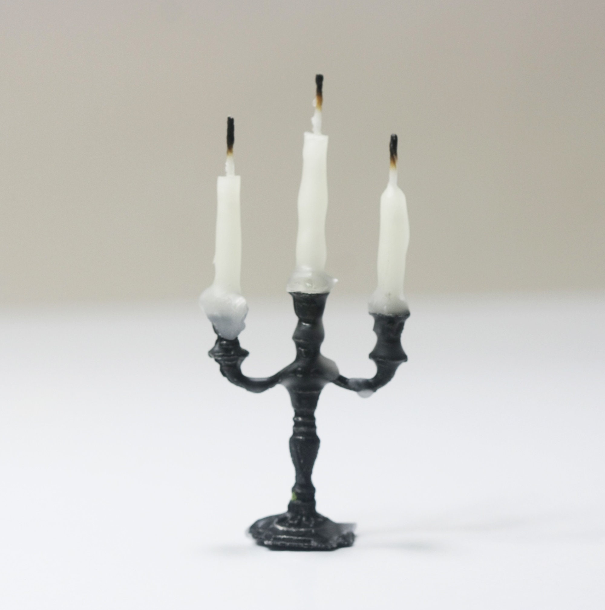 Dollhouse Miniature Black Halloween Candelabra Filled With Wax Melted ...