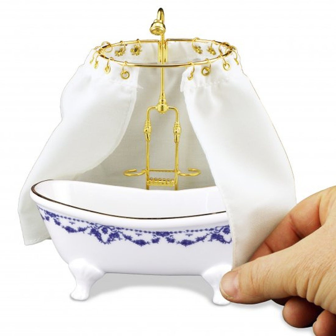 Dollhouse Miniature Blue Bow Bath and Shower by Reutter Porcelain - Etsy