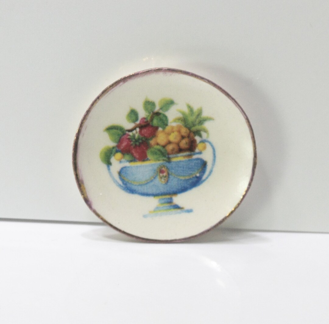 Dollhouse Miniature Artisan Hand Made Blue Bowl of Fruit Plate by Barb ...