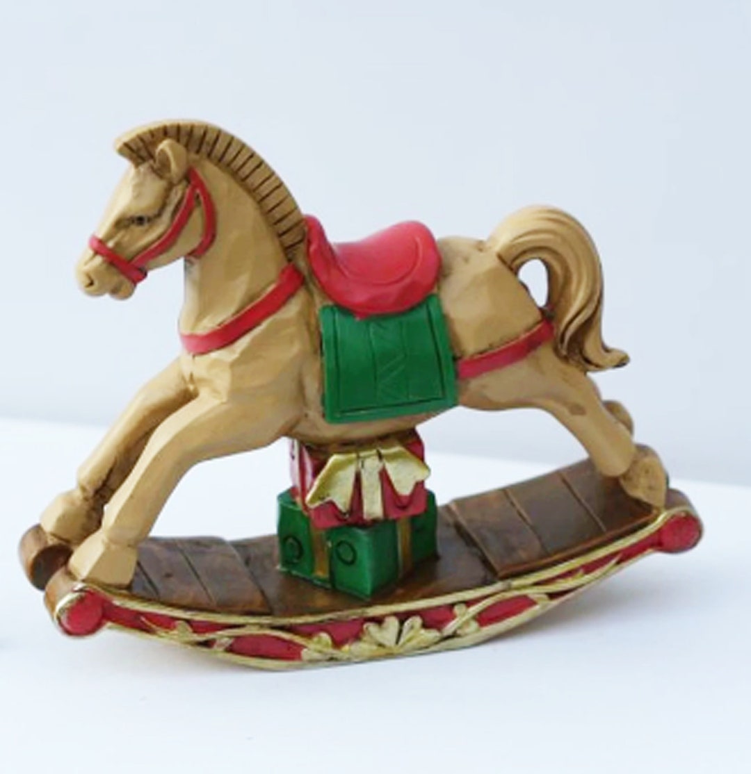 Dollhouse Miniature Large Christmas Rocking Horse in Brown, Red and ...