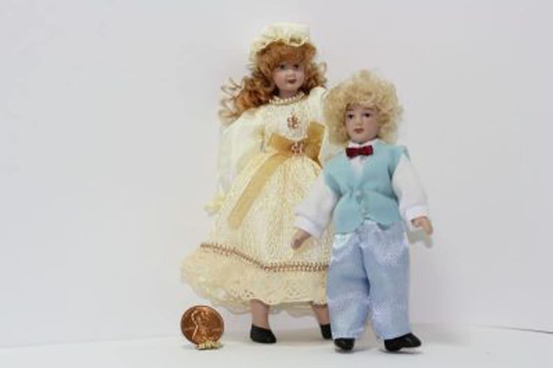 Dollhouse Dolls Fancy Brother and Sister Dolls in Beige and Blue - Etsy