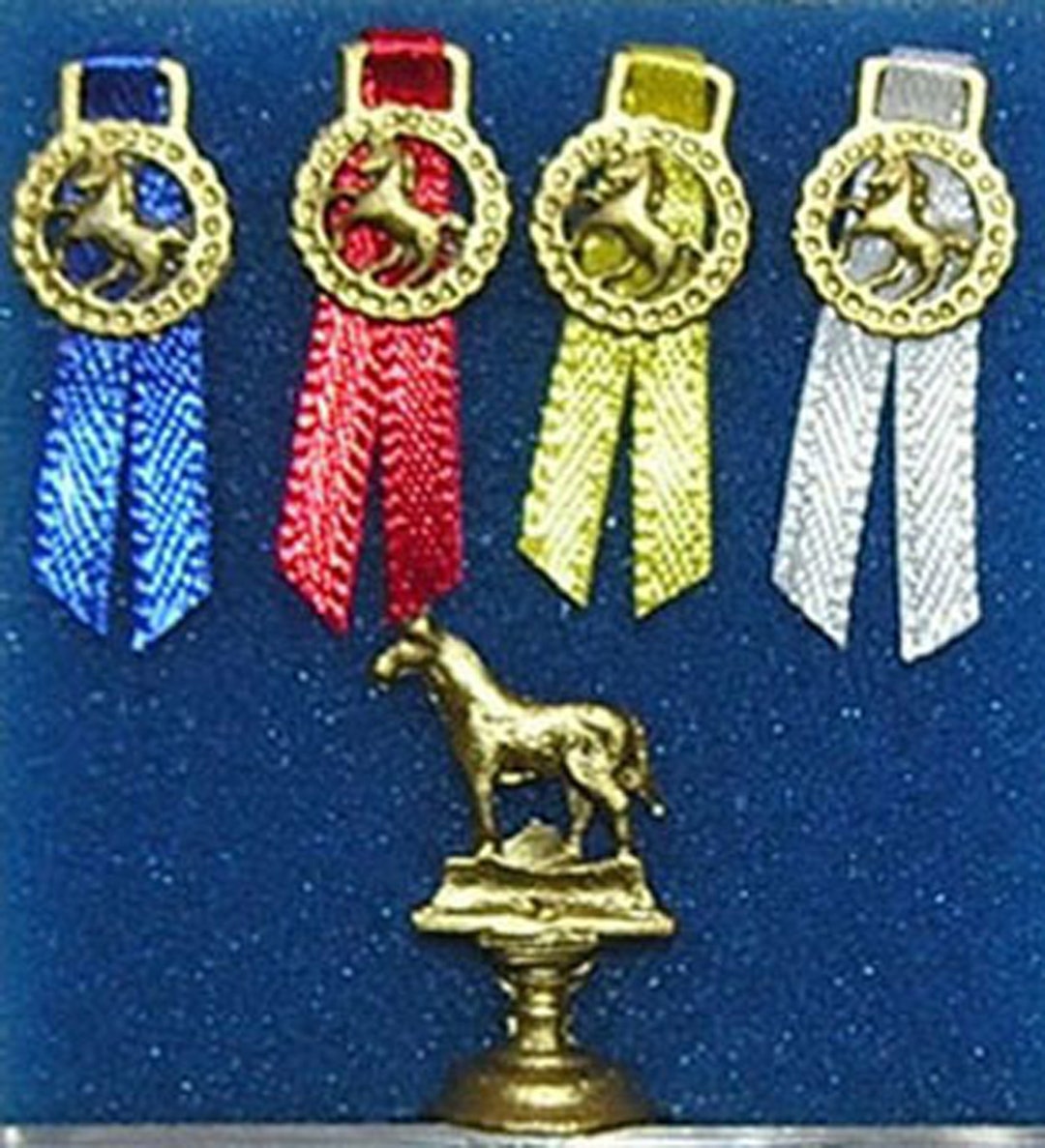 Dollhouse Miniature Equestrian Trophy Set With Ribbons by Island Crafts ...
