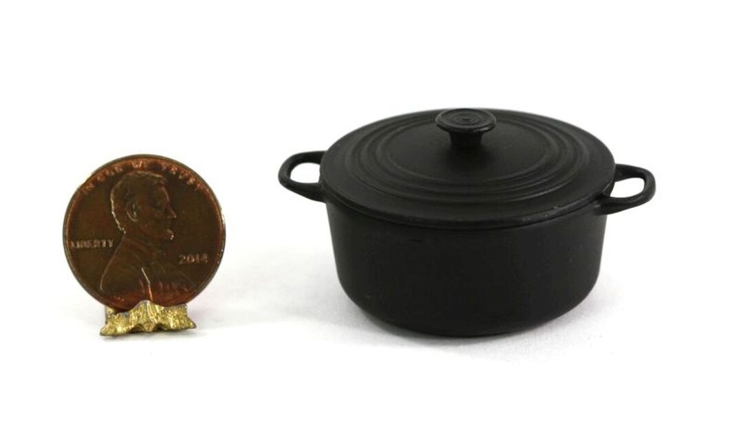 Dollhouse Miniature Large Black Pot With Lid - Etsy