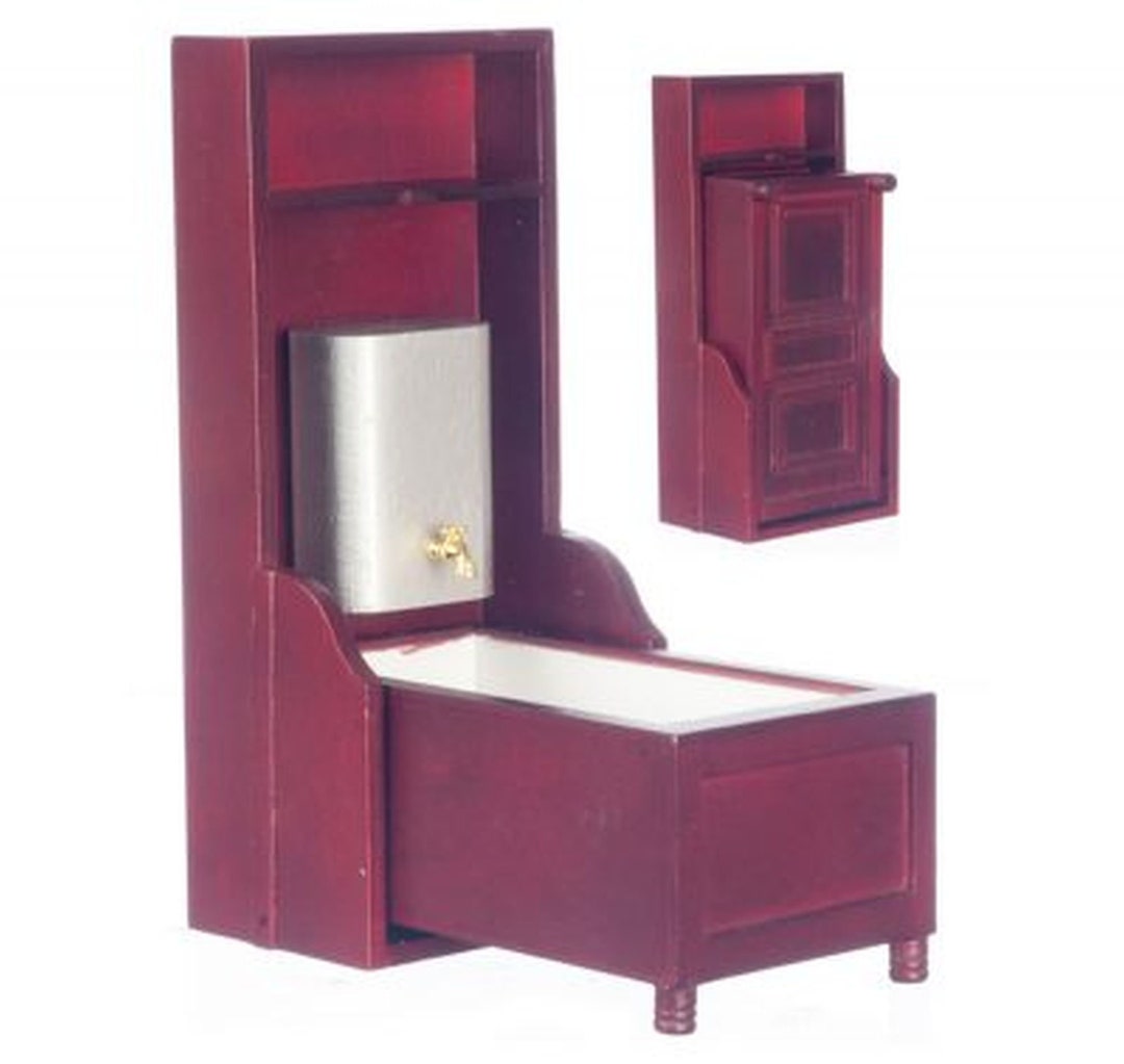 Dollhouse Miniature Victorian Murphy Bath Tub in Walnut Wood by Town ...