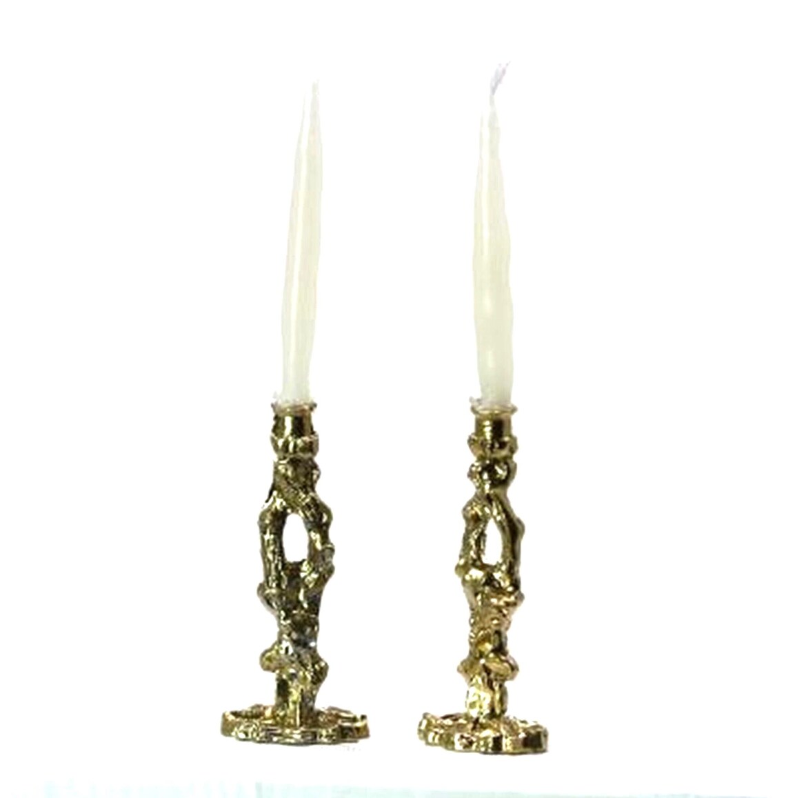Miniature Set of Ornate Gold Candlesticks With Candles - Etsy