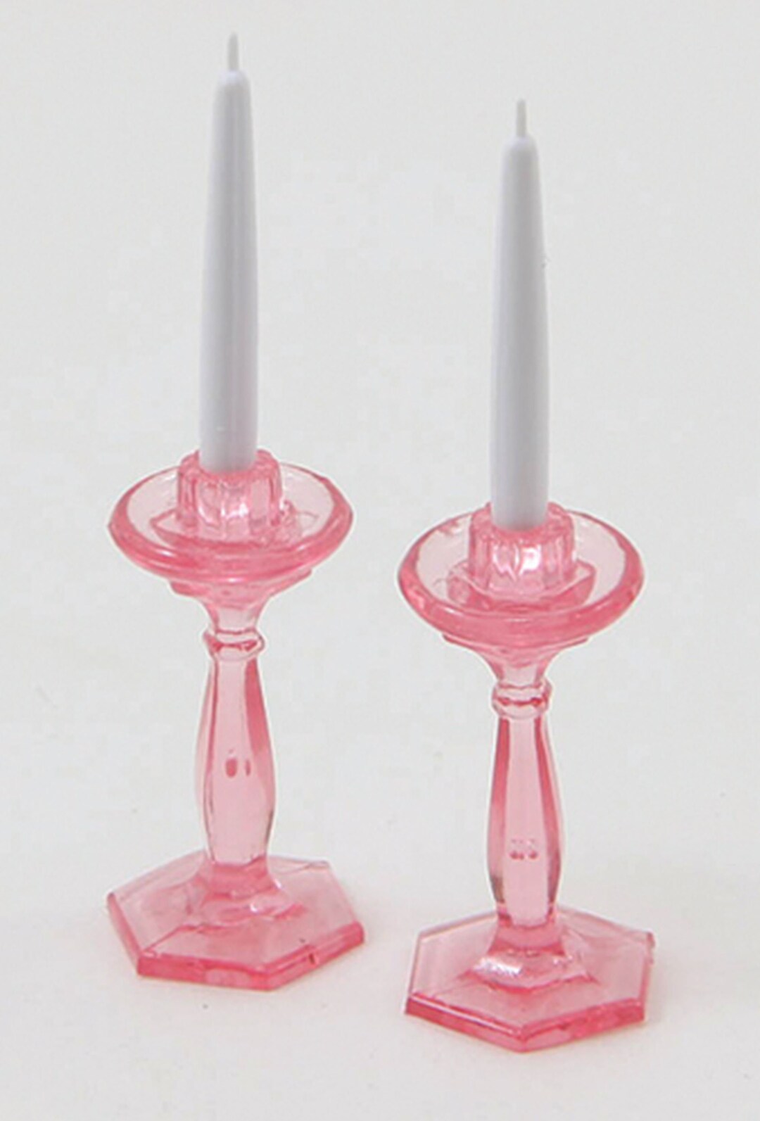 Dollhouse Miniature Candlesticks in Translucent Pink by Chrysnbon - Etsy