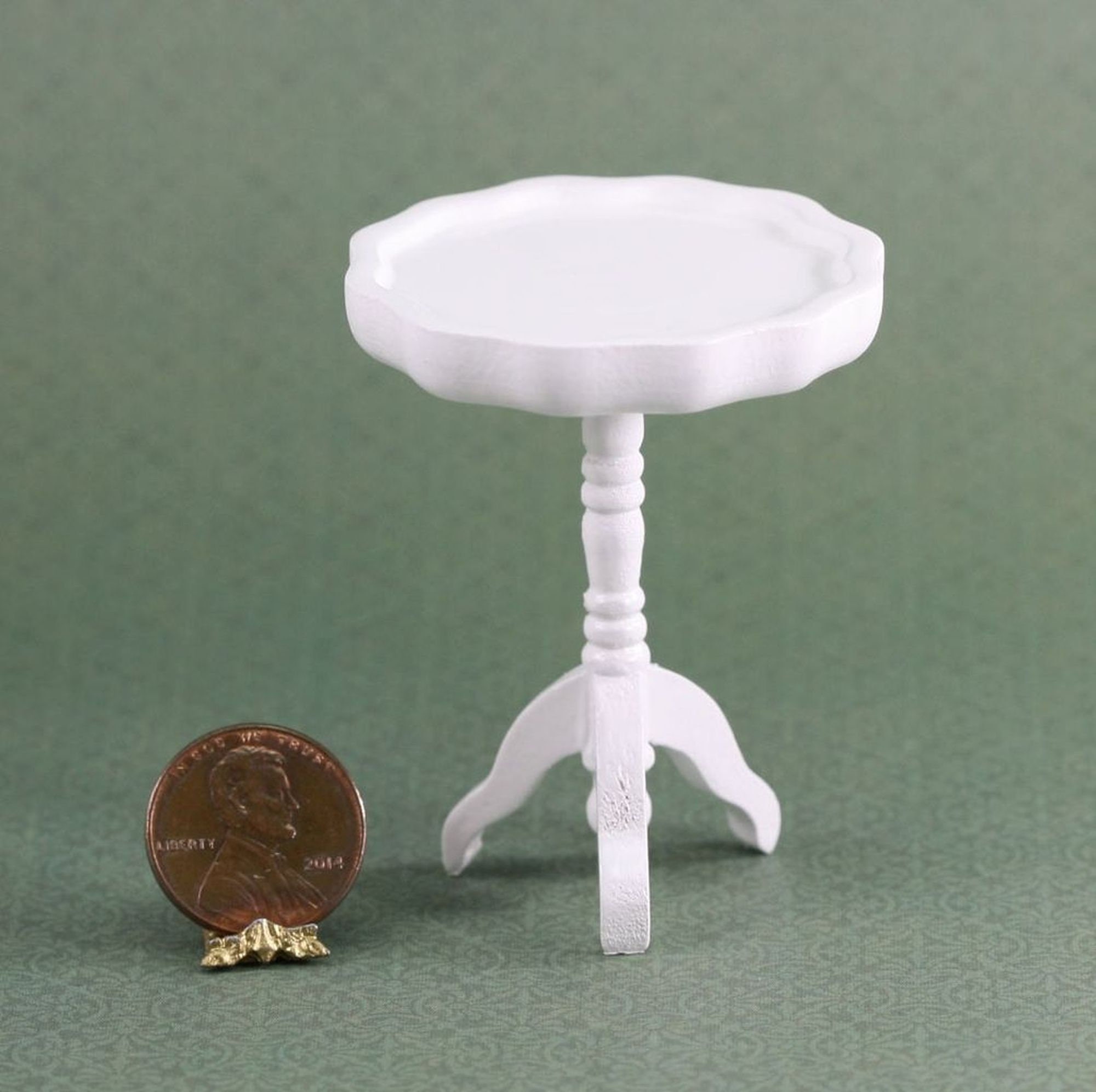 Dollhouse Miniature White Wood Round Pie Crust Table - Etsy