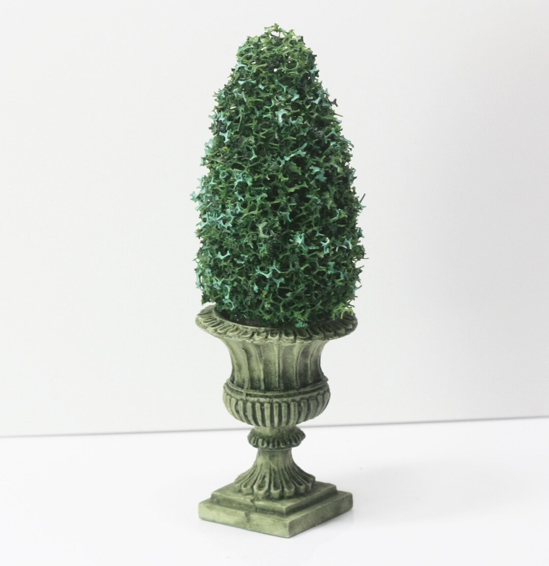 Dollhouse Miniature Artisan Topiary in an Aged Green Fluted Falcon Urn ...