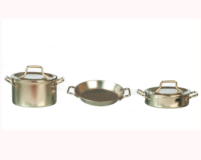 Dollhouse Miniature Set of Metal Pots and Pans With Lids by Town Square ...