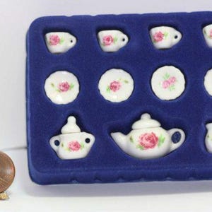 Dollhouse Miniature Tea Set With a Single Pink Rose - Etsy