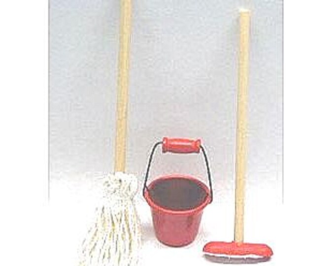 Dollhouse Miniature 3 Piece Cleaning Set With Large Metal Red Pail - Etsy
