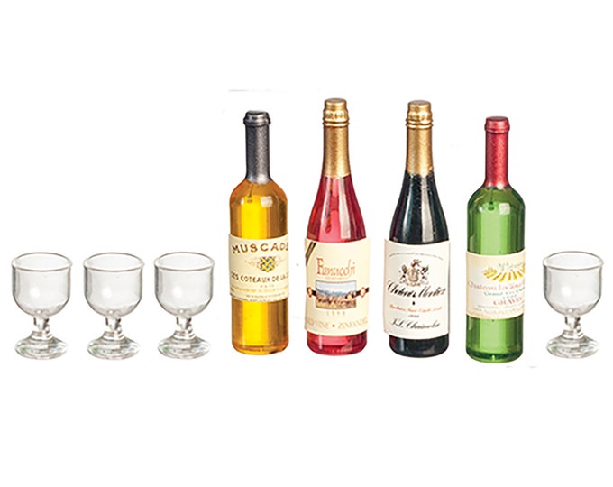 Dollhouse Miniature Wine Set of 4 With Glasses by Miniatures World - Etsy