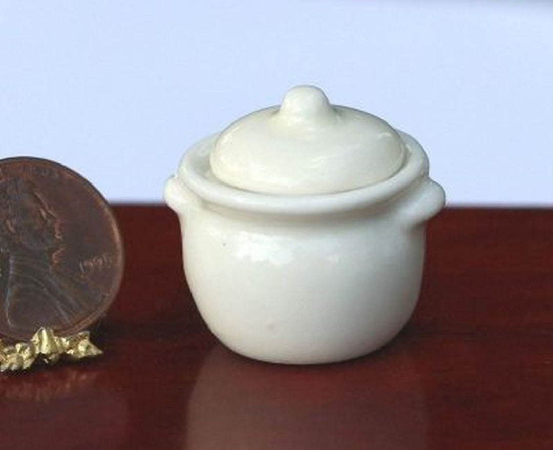Dollhouse Miniature Porcelain Pot W/lid in White Creme Color - Etsy