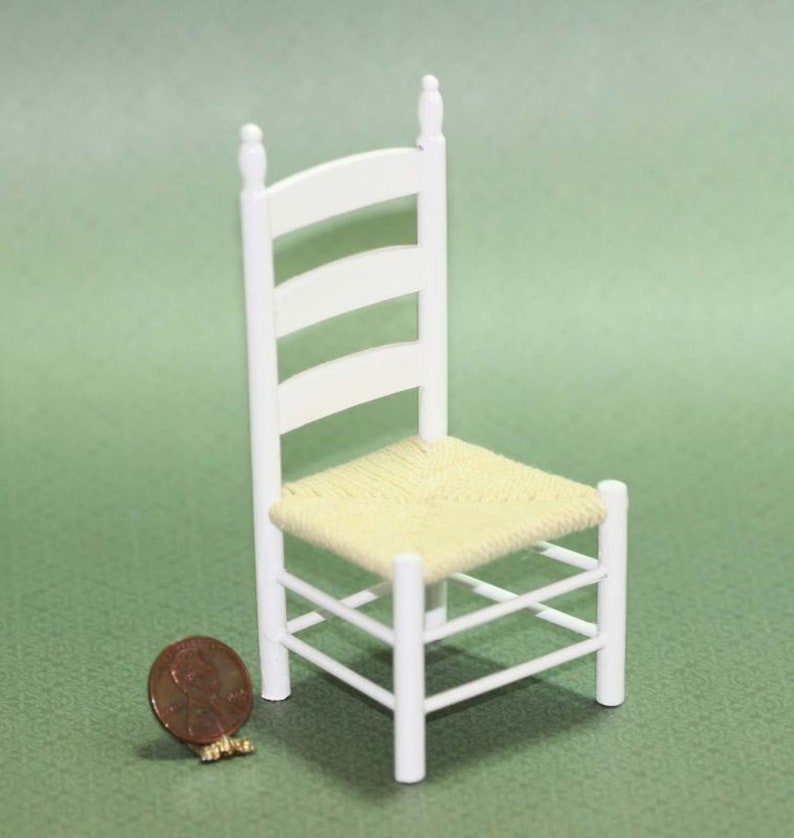 Dollhouse Ladderback Chair With Hand Strung Seat in White Painted Wood ...