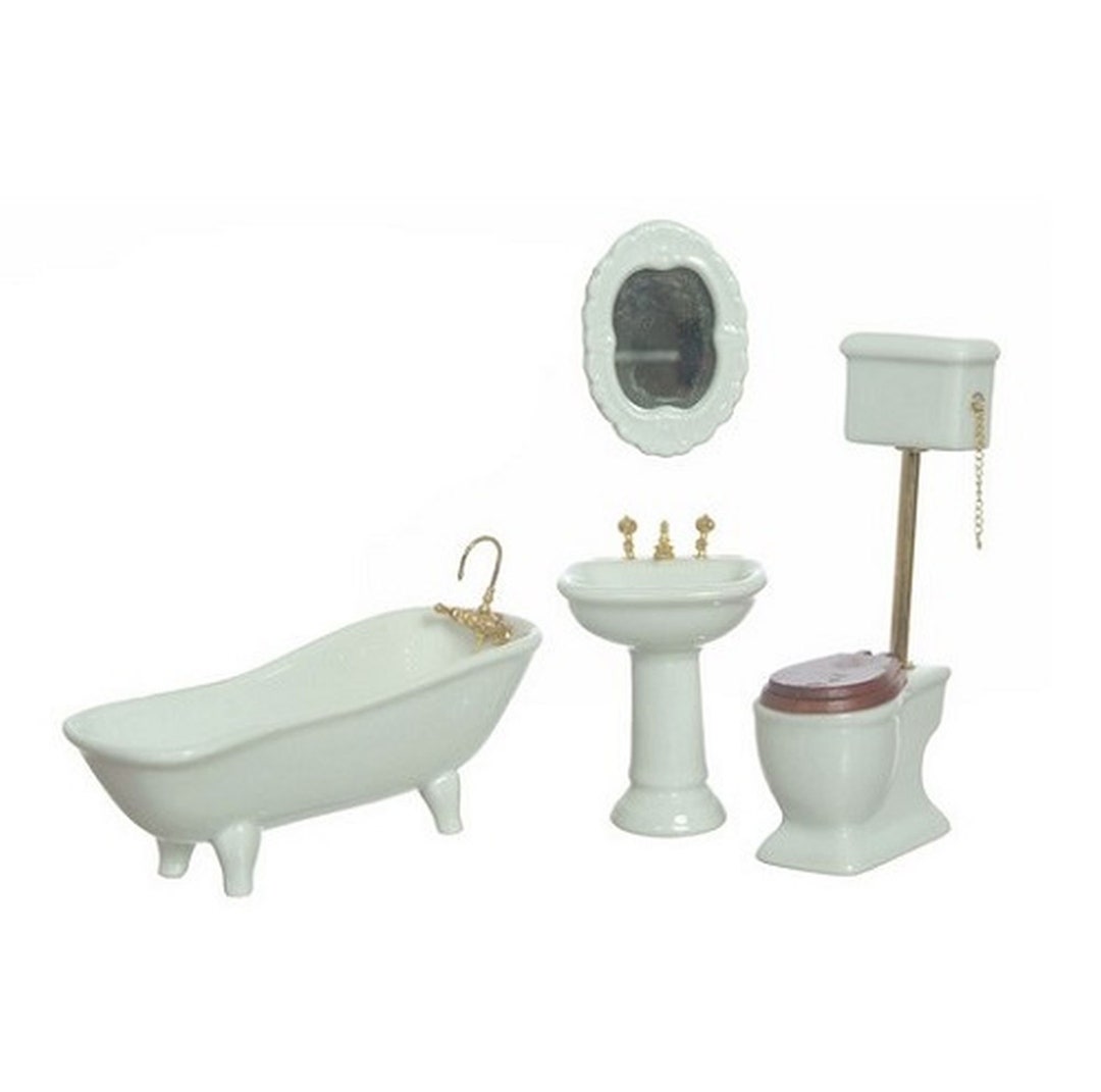 Dollhouse Miniature 4 Piece Bathroom Set in White by Town Square ...