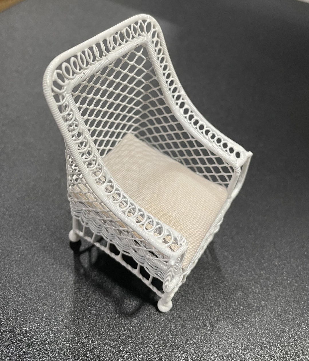 Dollhouse Miniature White Wire Bar Harbor Chair by Town Square ...