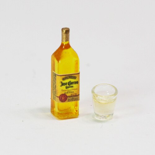 Dollhouse Miniature Bottle of Tequila With a Filled Glass | Etsy