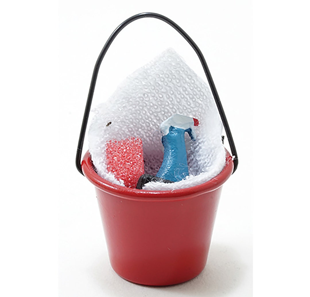 Dollhouse Miniature Soap Bucket With Scrub Brush, Cleaner, and Sponge ...