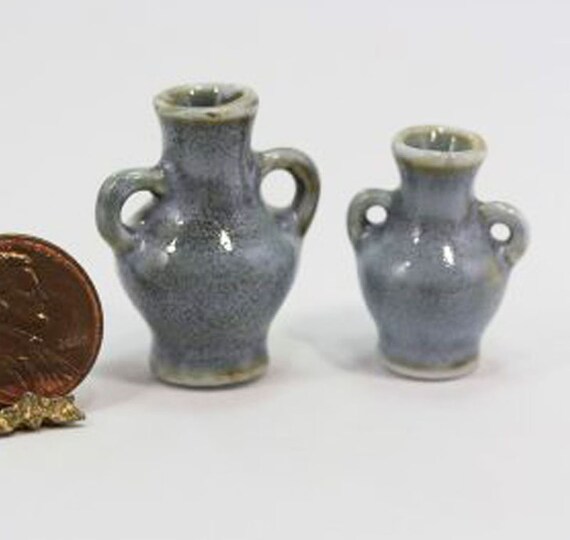 Dollhouse Miniature Artisan Set of 2 Ceramic Glazed Vases | Etsy