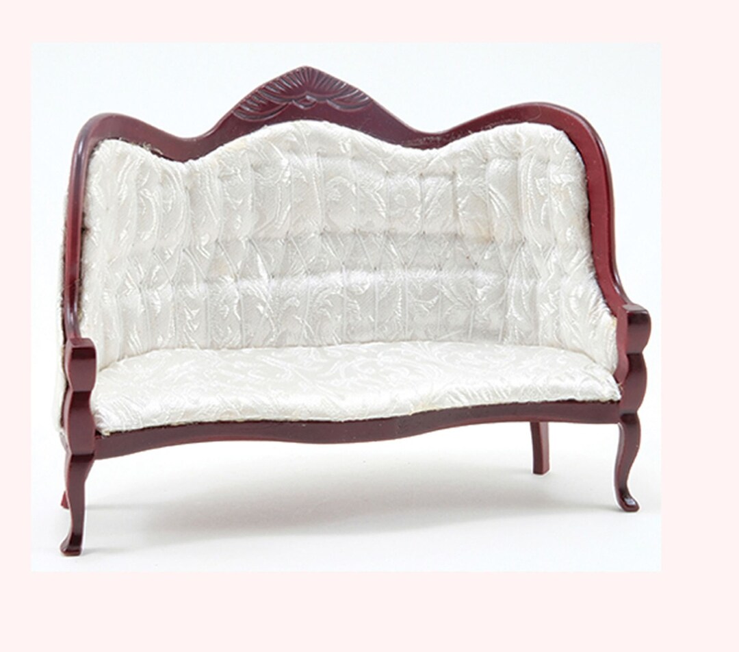 Dollhouse Miniature Victorian Sofa in Mahogany and White Brocade by ...