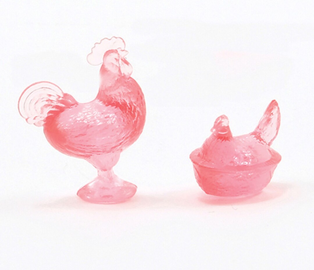 Dollhouse Miniature Rooster and Nesting Hen Pink - Etsy