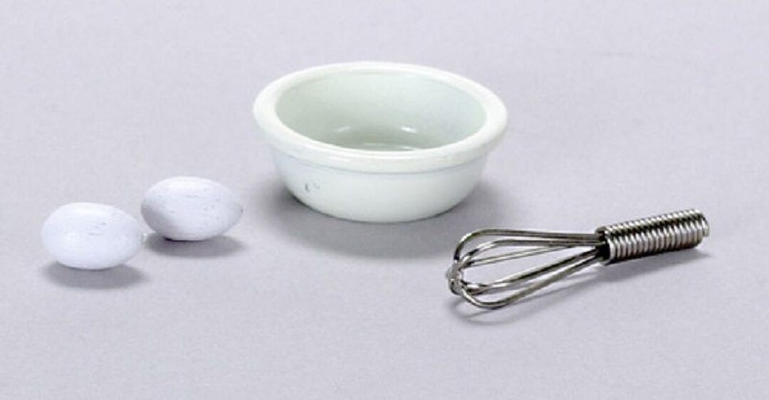 Dollhouse Miniature Mixing Bowl With 2 Eggs and a Whisk - Etsy