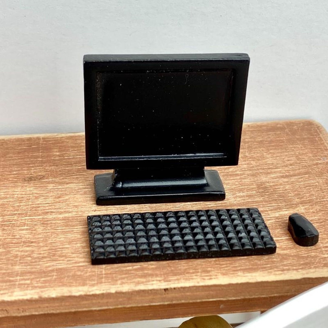 Dollhouse Miniature Modern Computer Set in Black by Town - Etsy