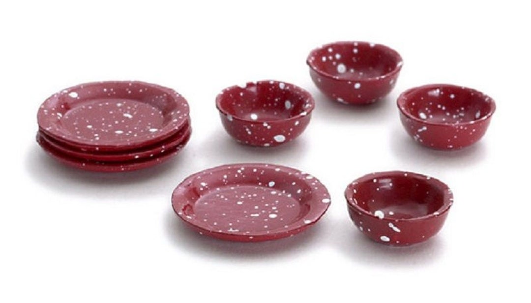 Miniature Red Spatterware Dishes and Bowls - Etsy