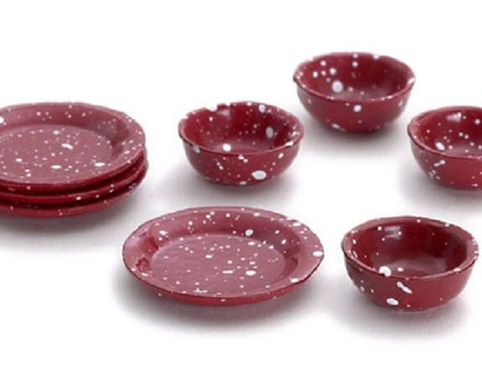 Dollhouse Miniature Red Spatterware Dishes and Bowls - Etsy