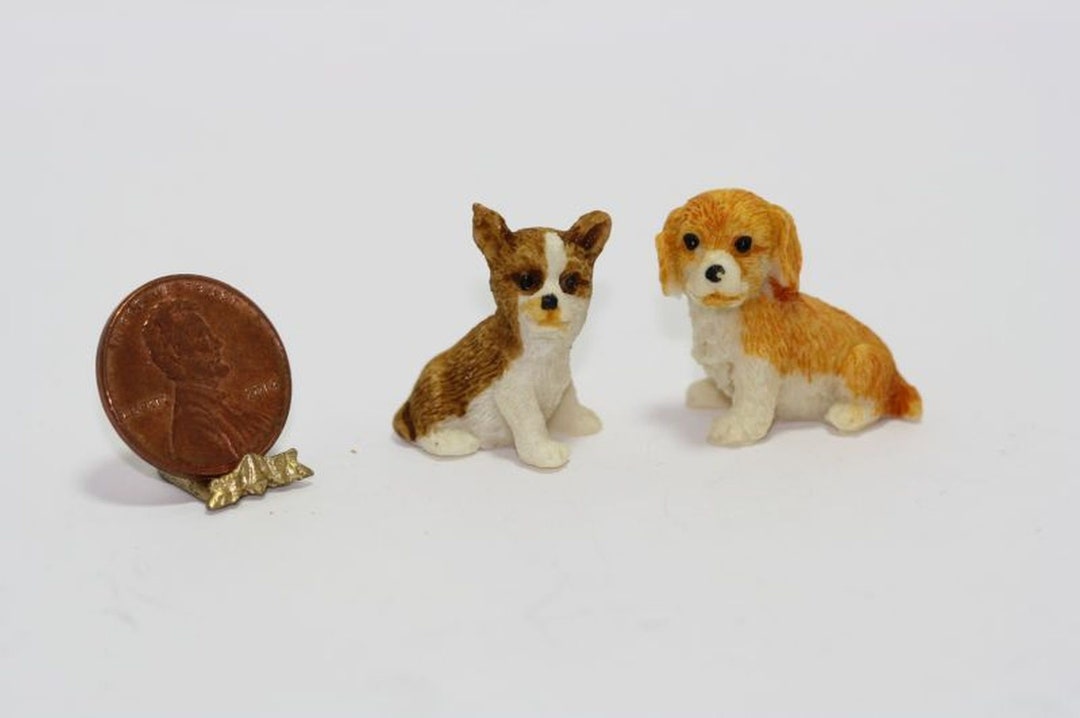 Dollhouse Miniature 1:12 Scale Set of Two Brown Tan and Cream Dogs or ...