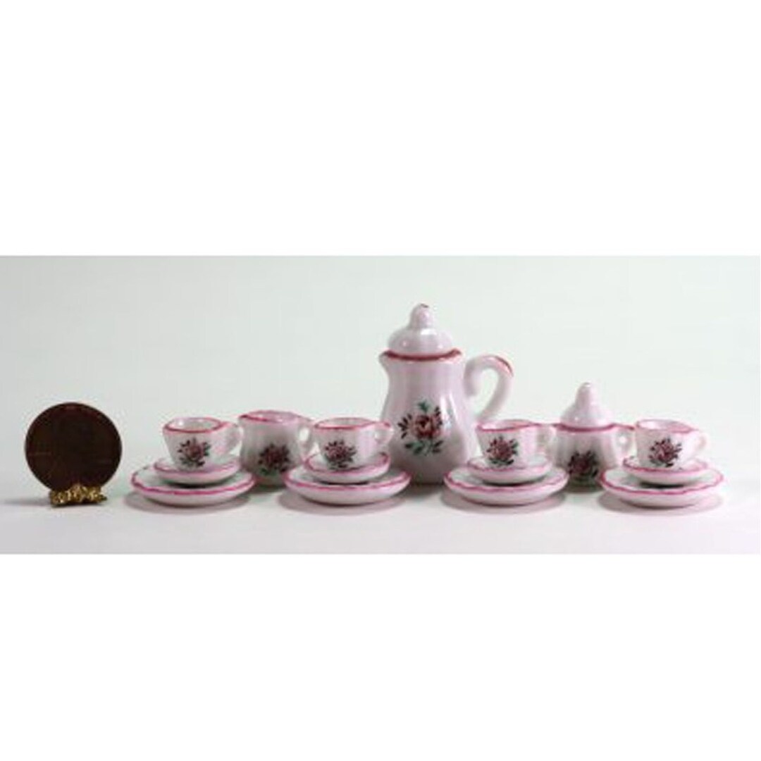 Dollhouse Miniature White and Pink Tea Set With Roses - Etsy