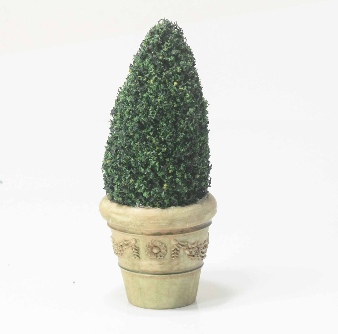 Dollhouse Miniature Artisan Topiary in a Round Aged Green and Tan Look ...