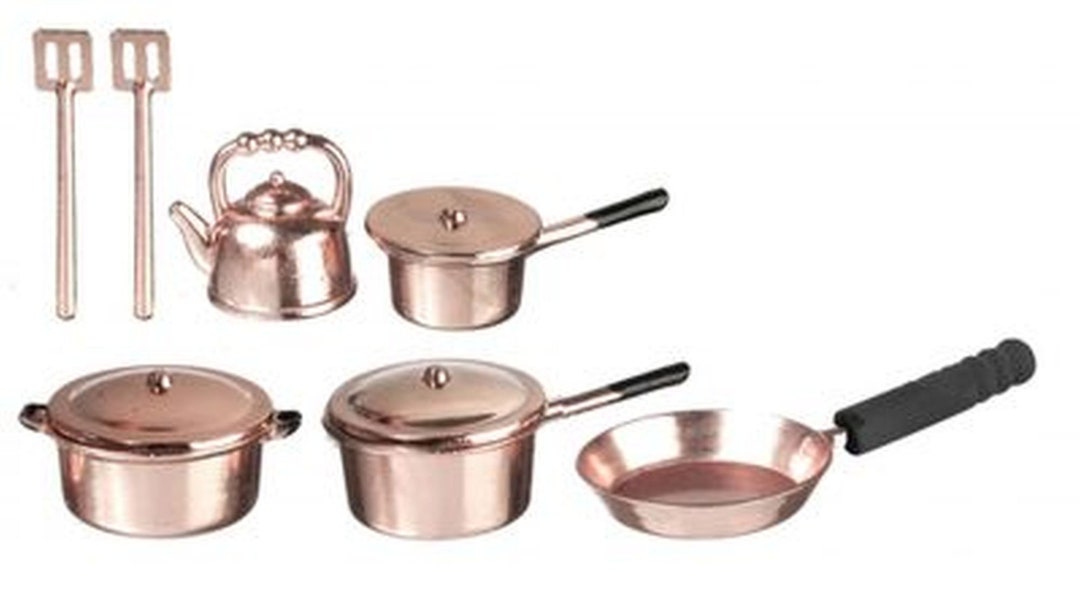 Dollhouse Miniature Set of Copper Pots & Pans by Town Square Miniatures ...