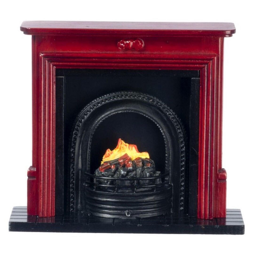 Dollhouse Miniature Mahogany Fireplace With Fire Insert by Town Square ...