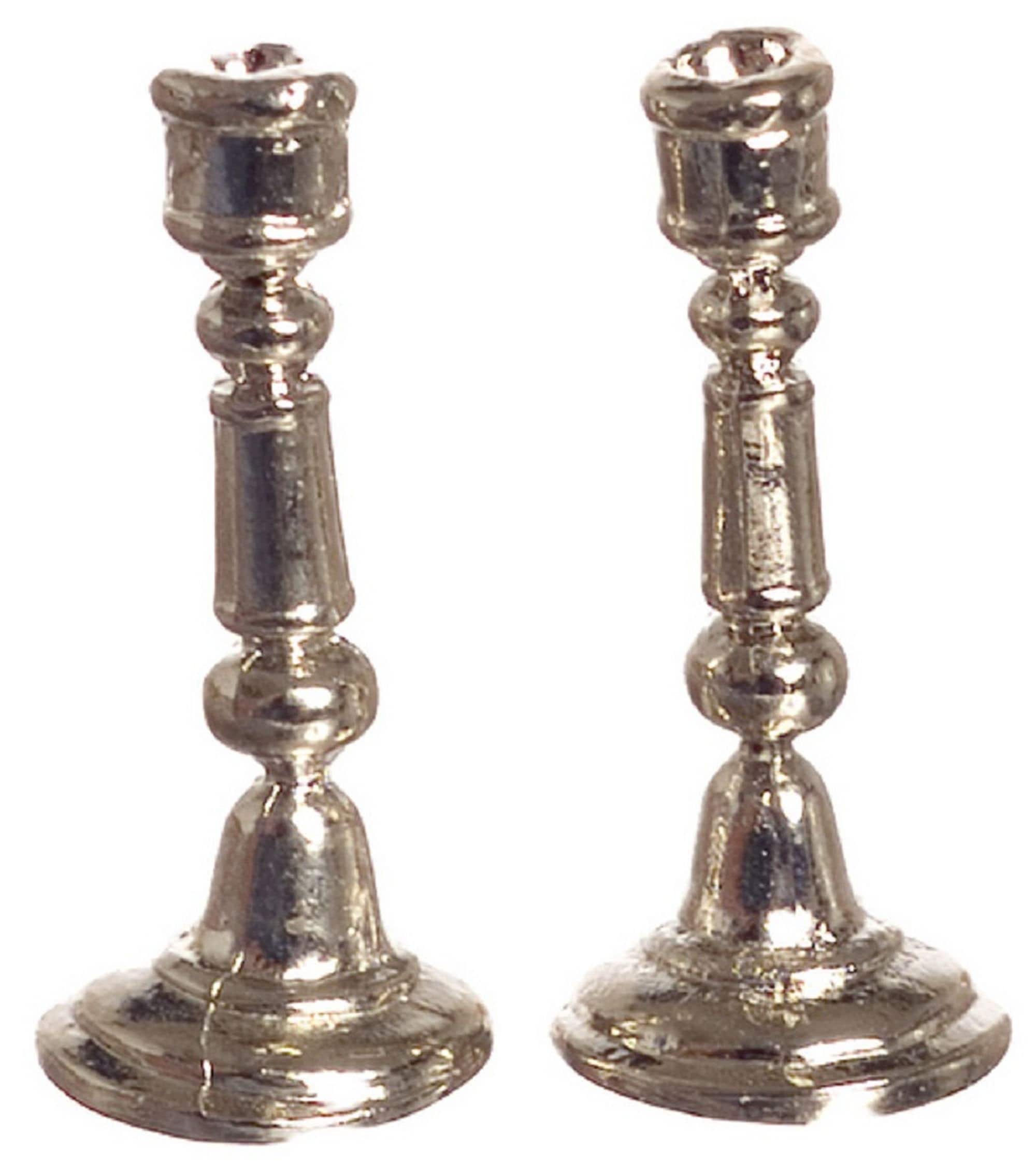 Dollhouse Miniature Pair of Silver Finished Candlesticks by Falcon ...