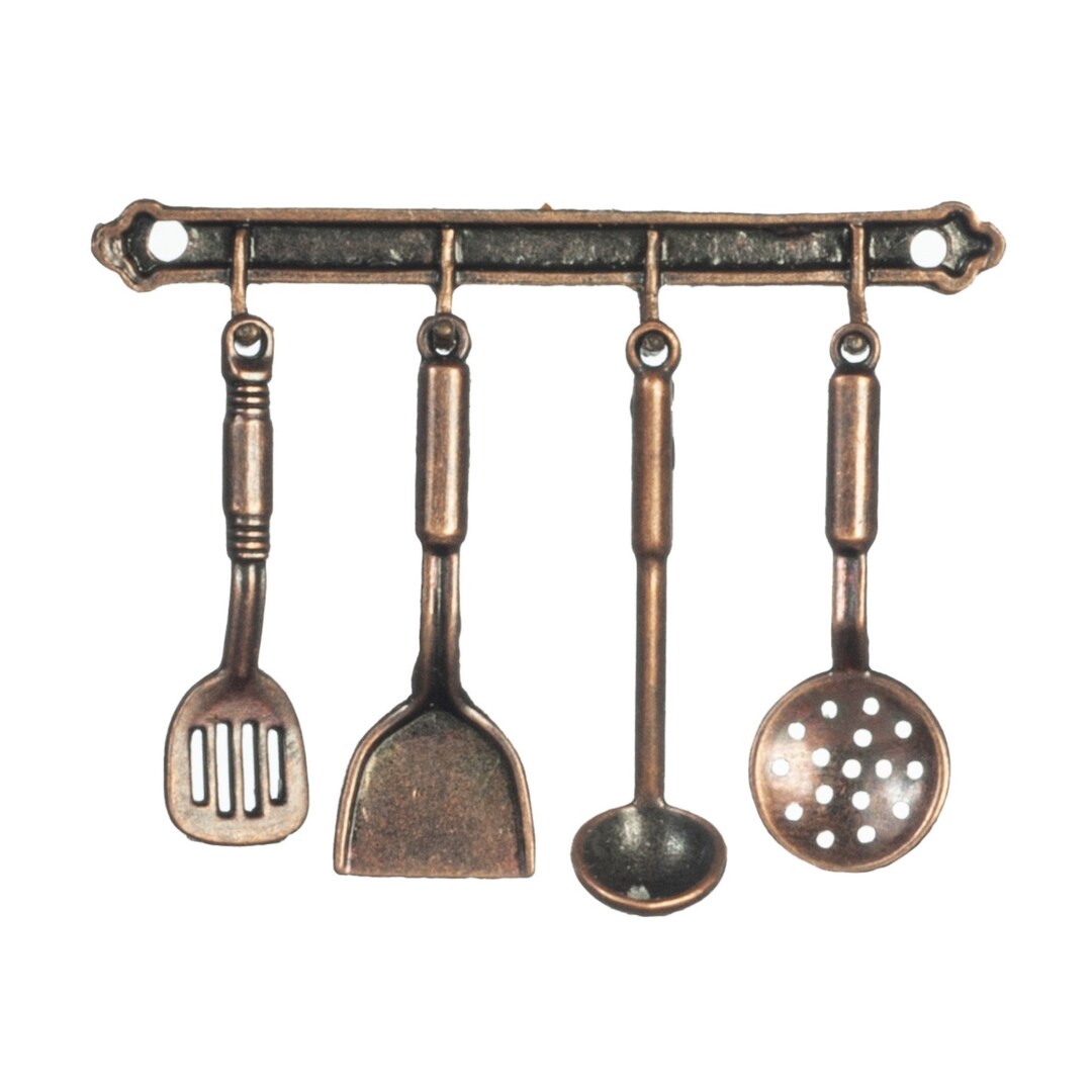 Dollhouse Miniature Bronze Kitchen Utensils on Rack by Town Square ...
