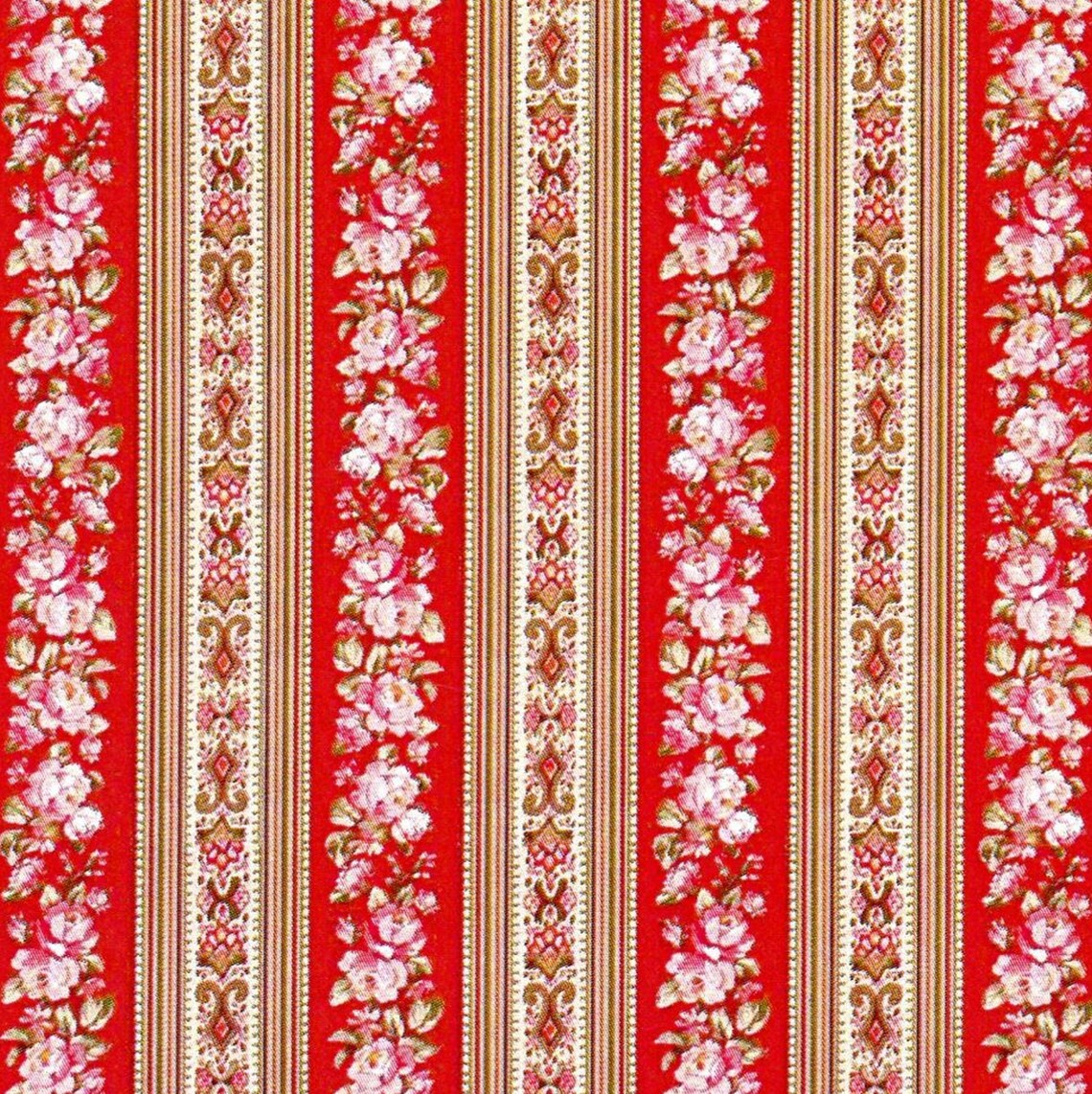 Dollhouse Wallpaper Light Red Floral Stripe by World Model | Etsy