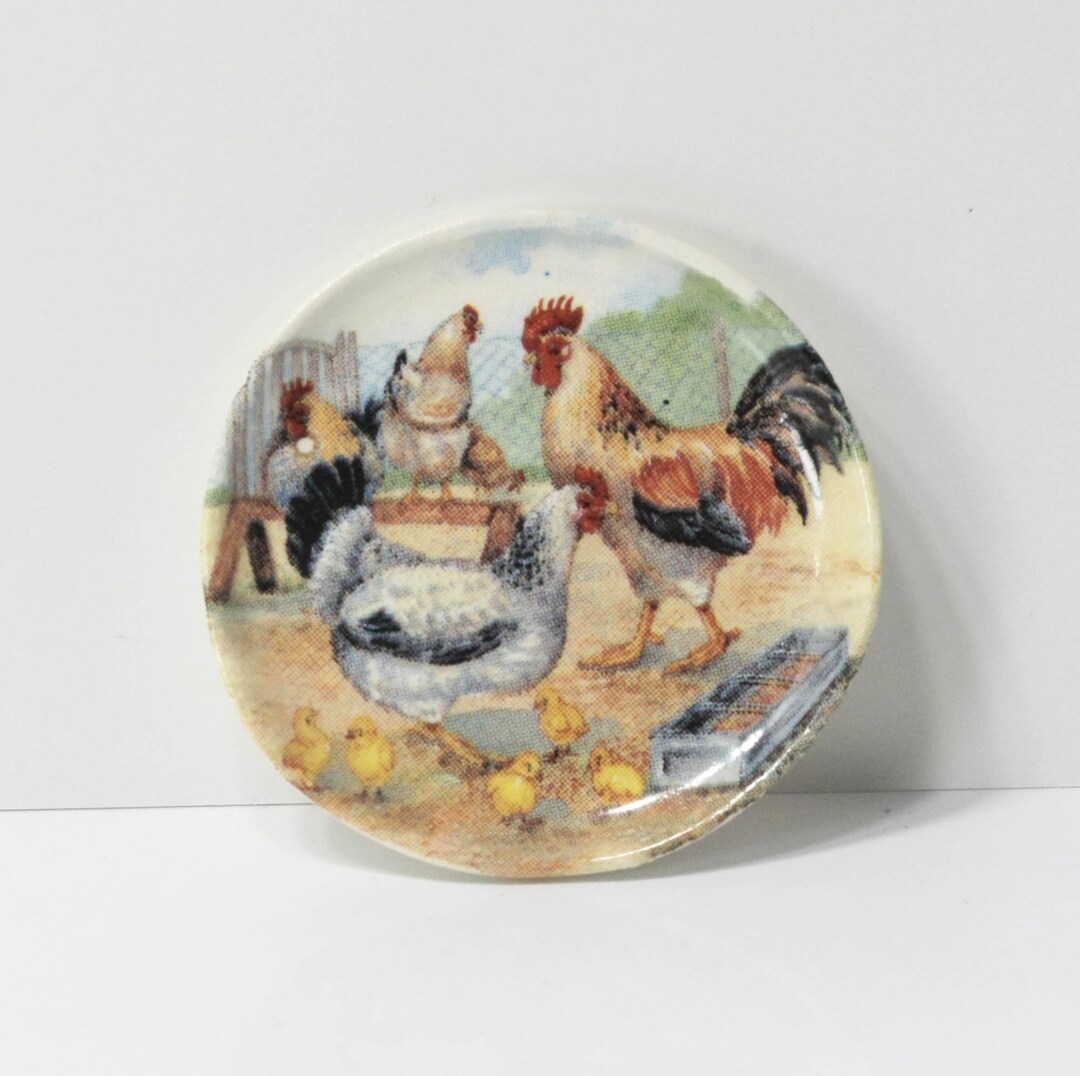Dollhouse Miniature Roosters and Chicks Platter by Barb - Etsy.de